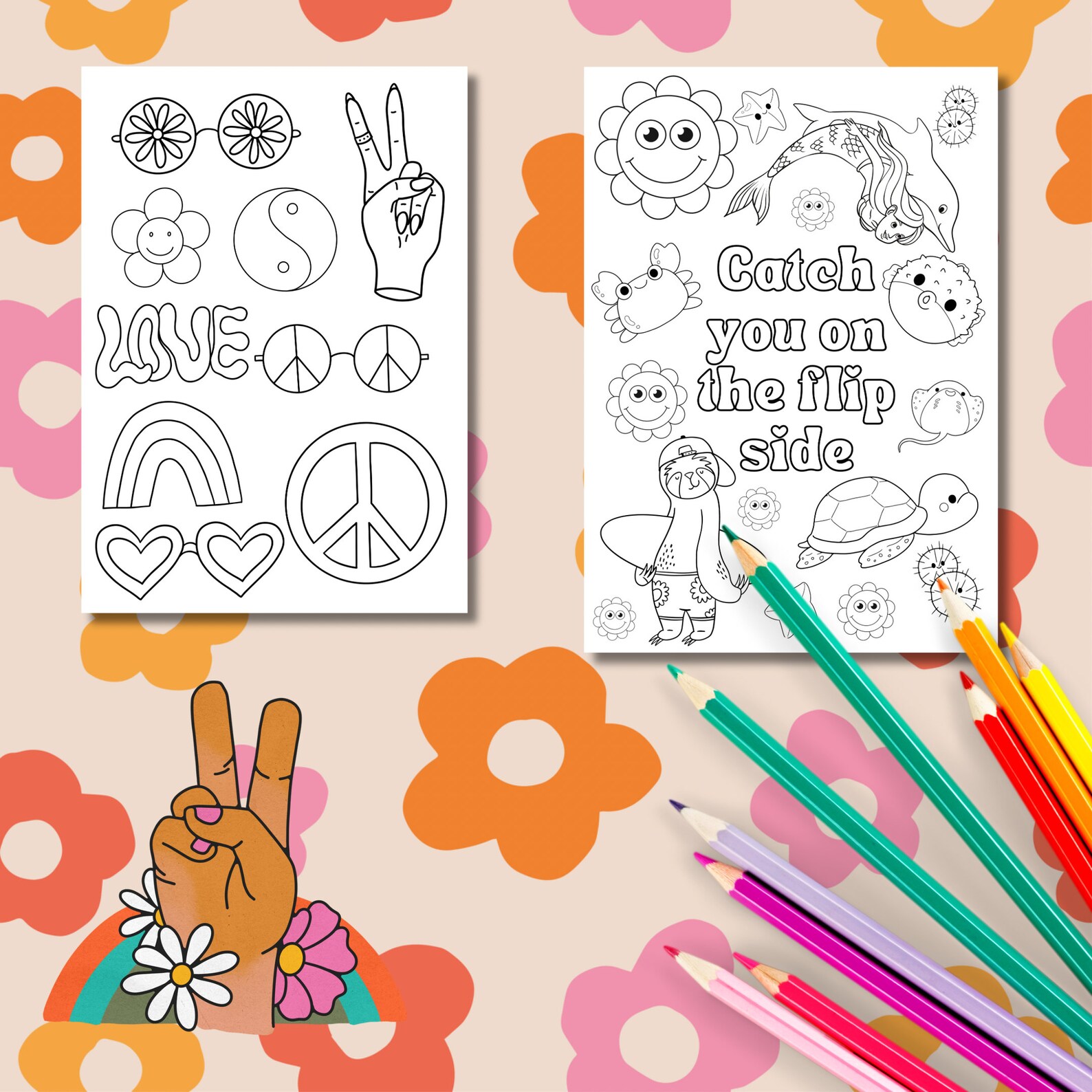 Groovy Baby Colouring Pages Instant Download Printable Flower Power Two ...