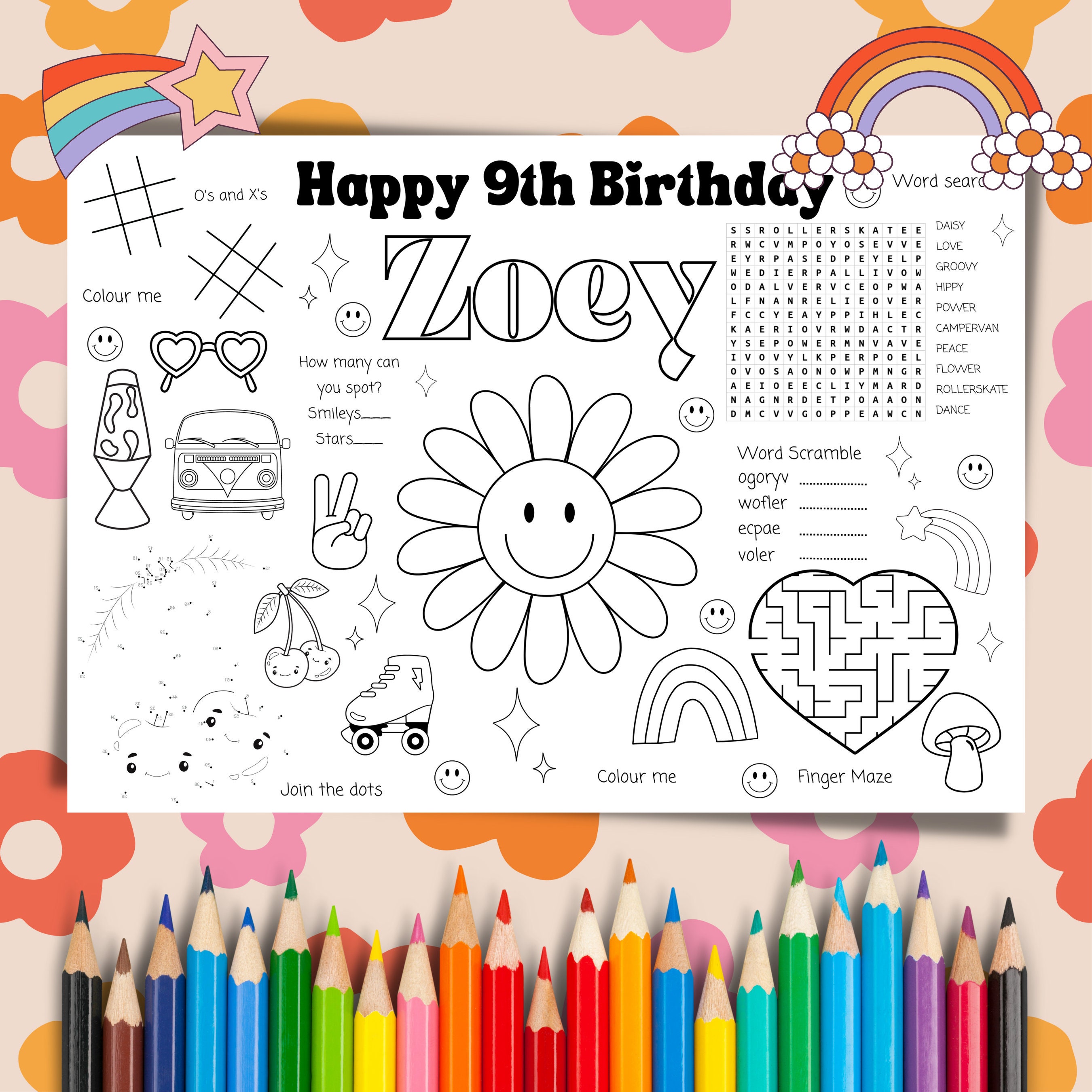 Custom Groovy Colouring Page Activity Sheet Placemat Party Favours ...