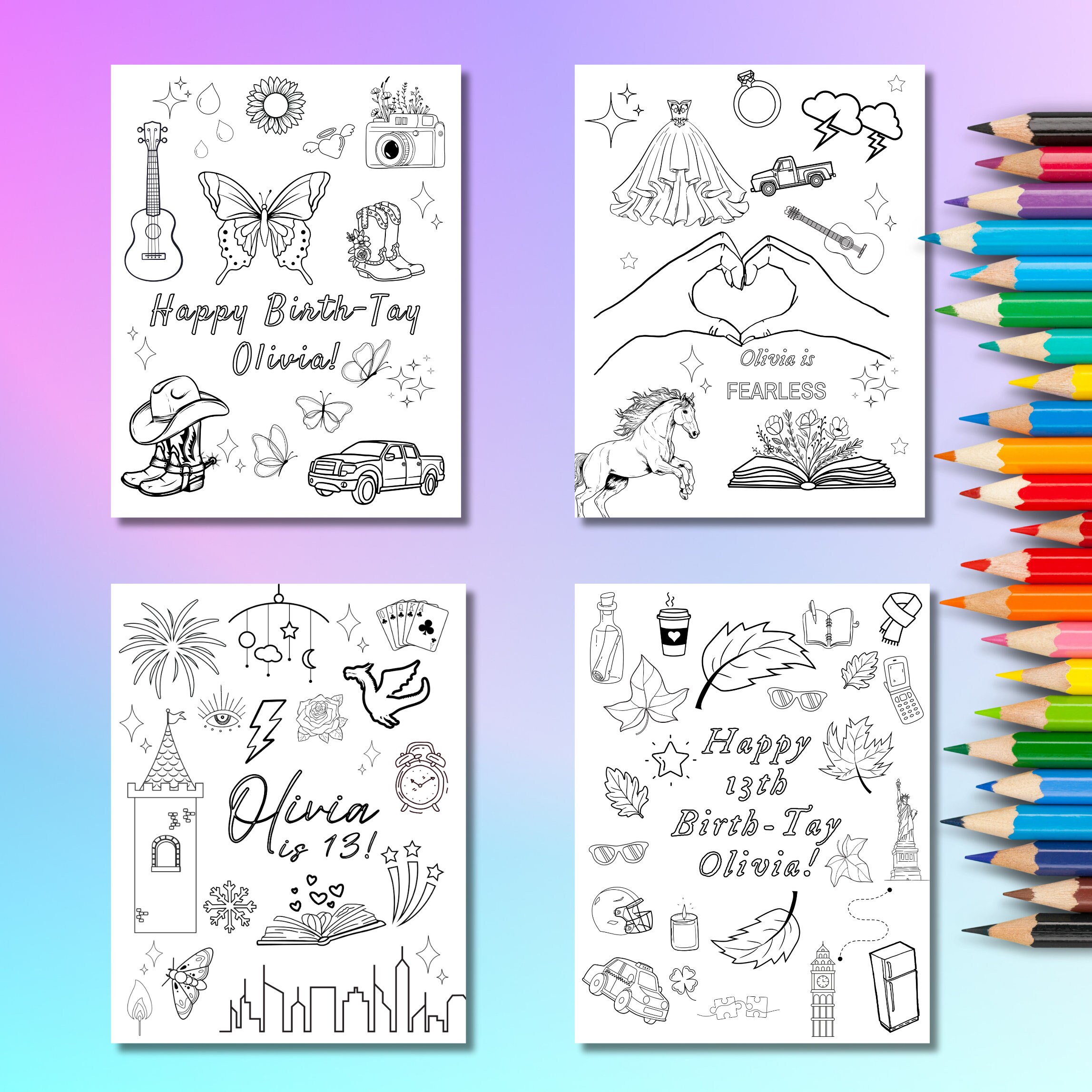 Custom Taylor Eras Colouring Pages Sheets Personalized Party Favours ...