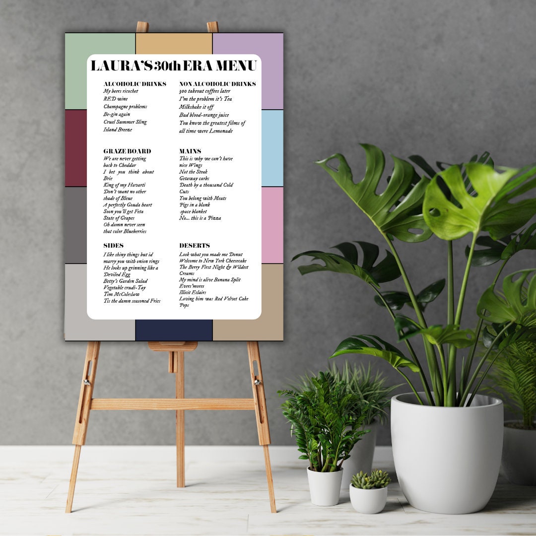 Taylor Eras Birthday Instant Download Editable Printable Party Menu ...