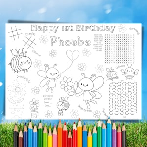 Custom Bee Flower Colouring Page Activity Sheet Placemat Party Favour ...
