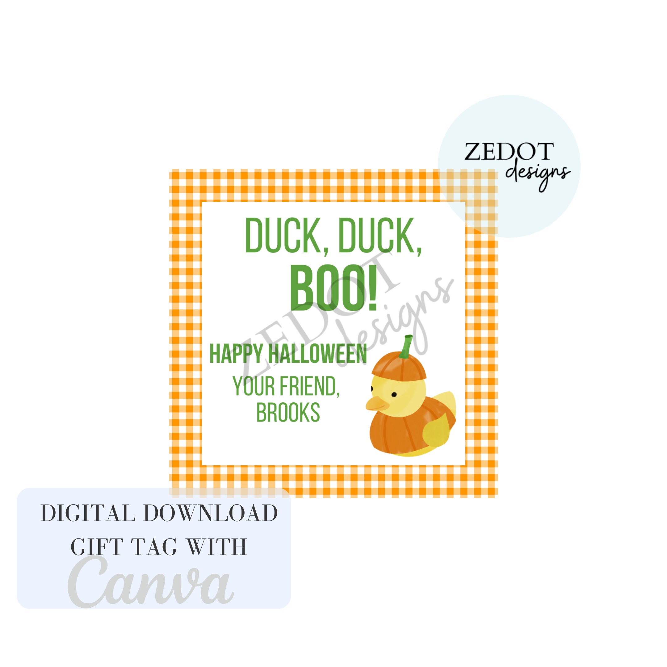 Printable Halloween Gift Tag, Duck Duck Boo, Editable - Etsy