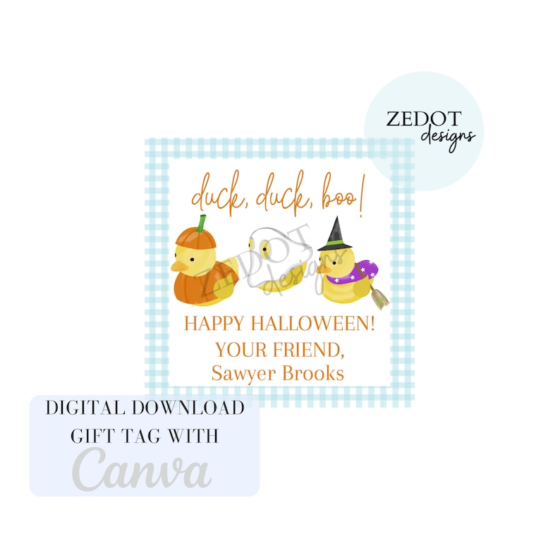 Printable Halloween Gift Tag, Duck Duck Boo, Editable - Etsy