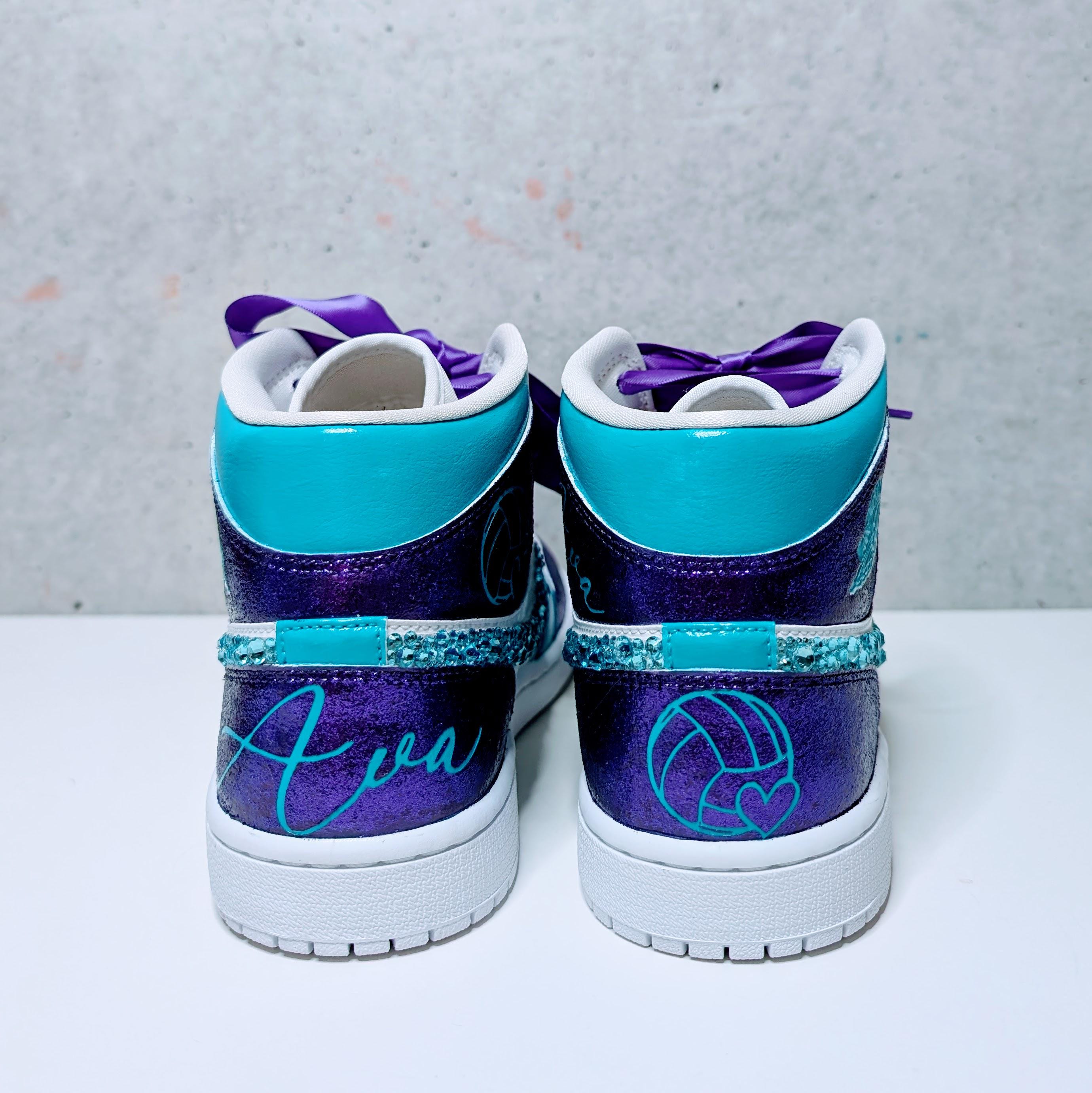 Custom Hand-painted Air Jordan 1 Mid Sneakers | Two-tone With Crystals ...