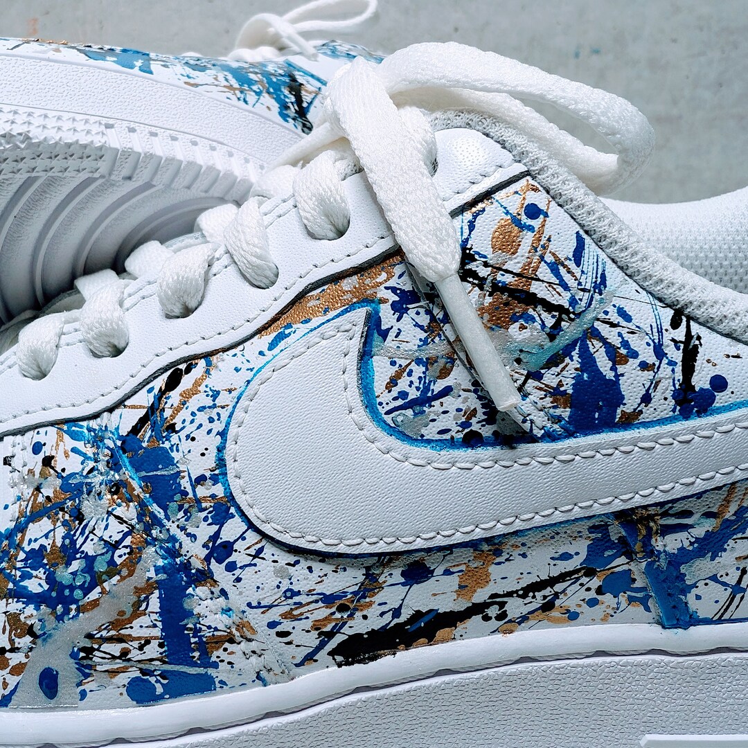 Hand-painted Air Force 1 Sneakers, AF1, Blue, Black, Gold, Silver ...