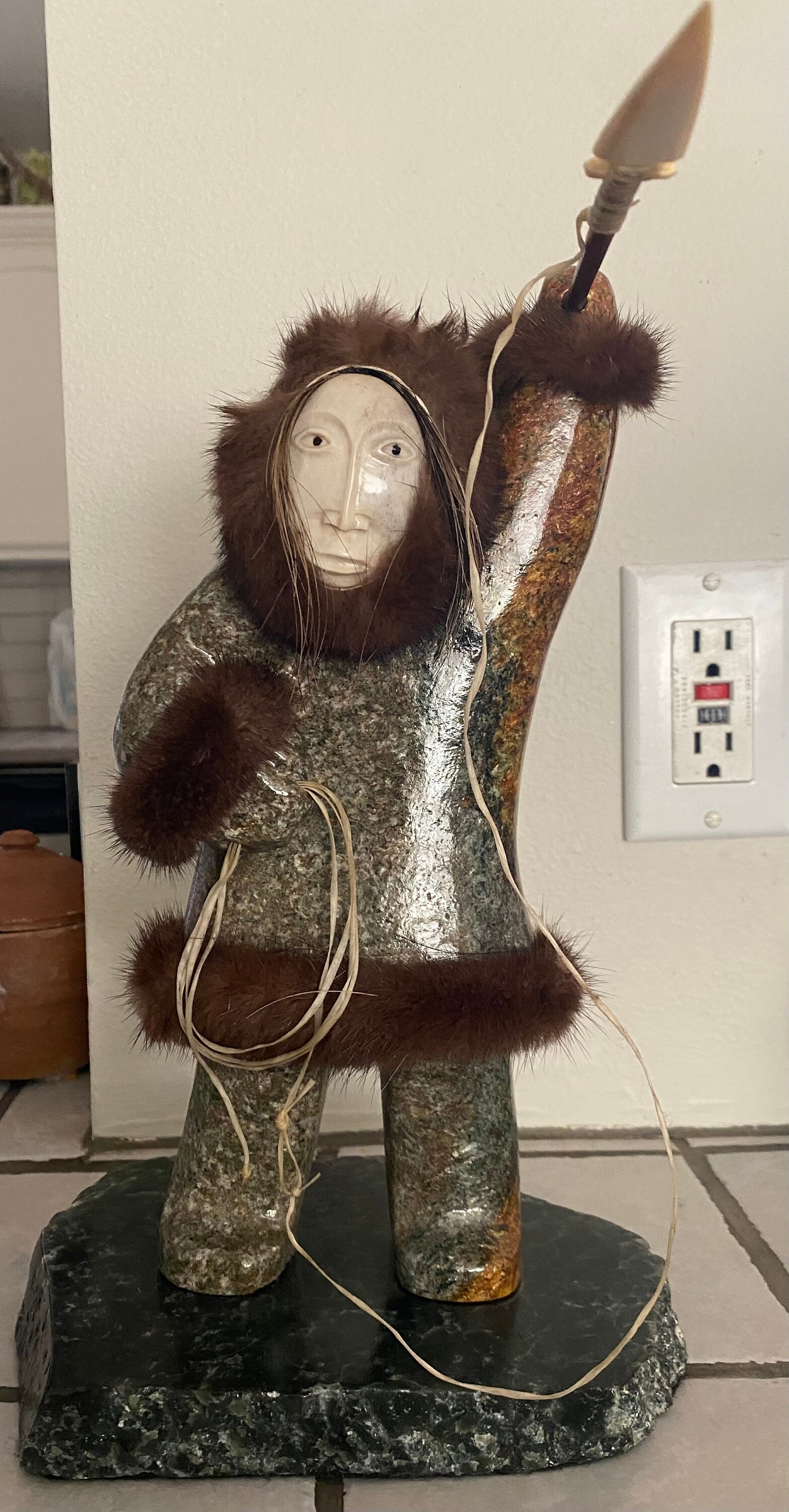 Vintage Alaska Native American Stone/bone/fur Statue of Hunter With ...
