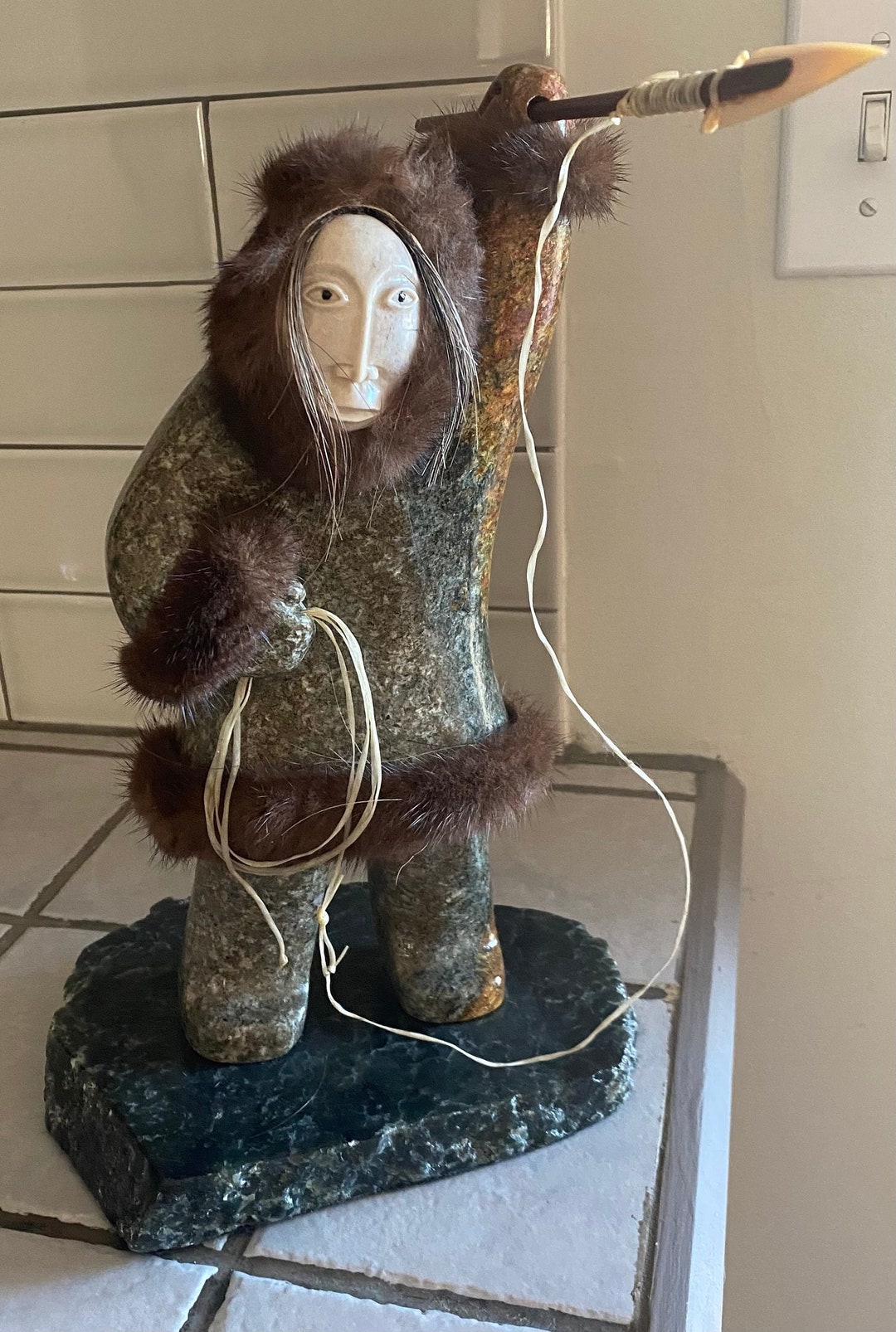 Vintage Alaska Native American Stone/bone/fur Statue of Hunter With ...