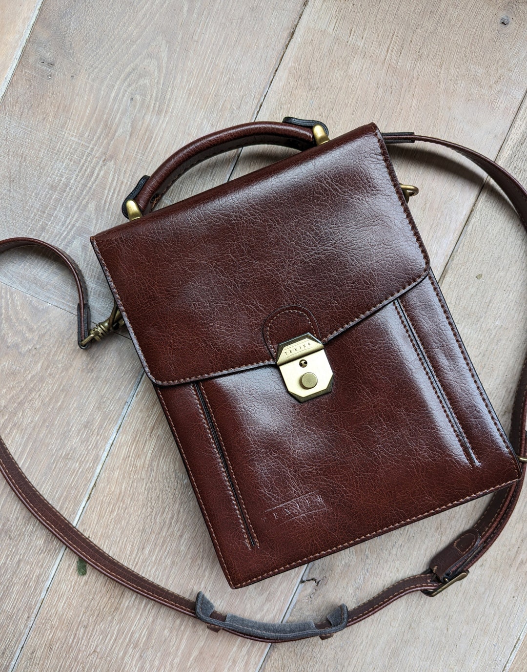 Vintage Texier Brown Leather Shoulder Bag - Etsy
