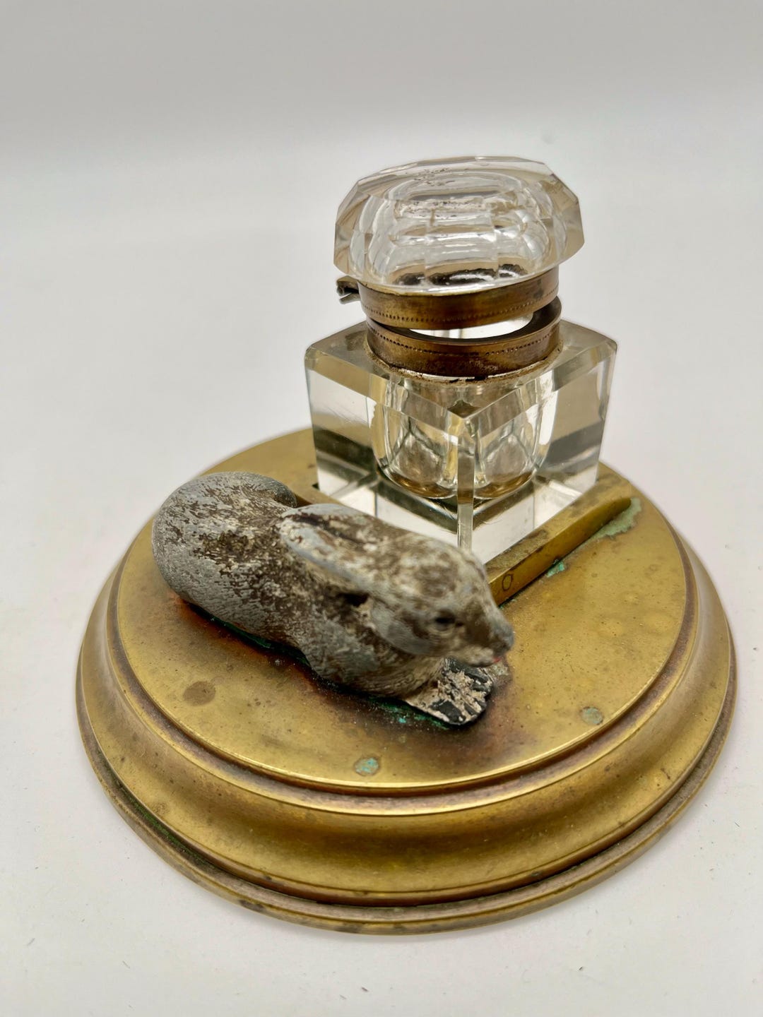 Small Inkwell With Bunny on Brass Base - Etsy