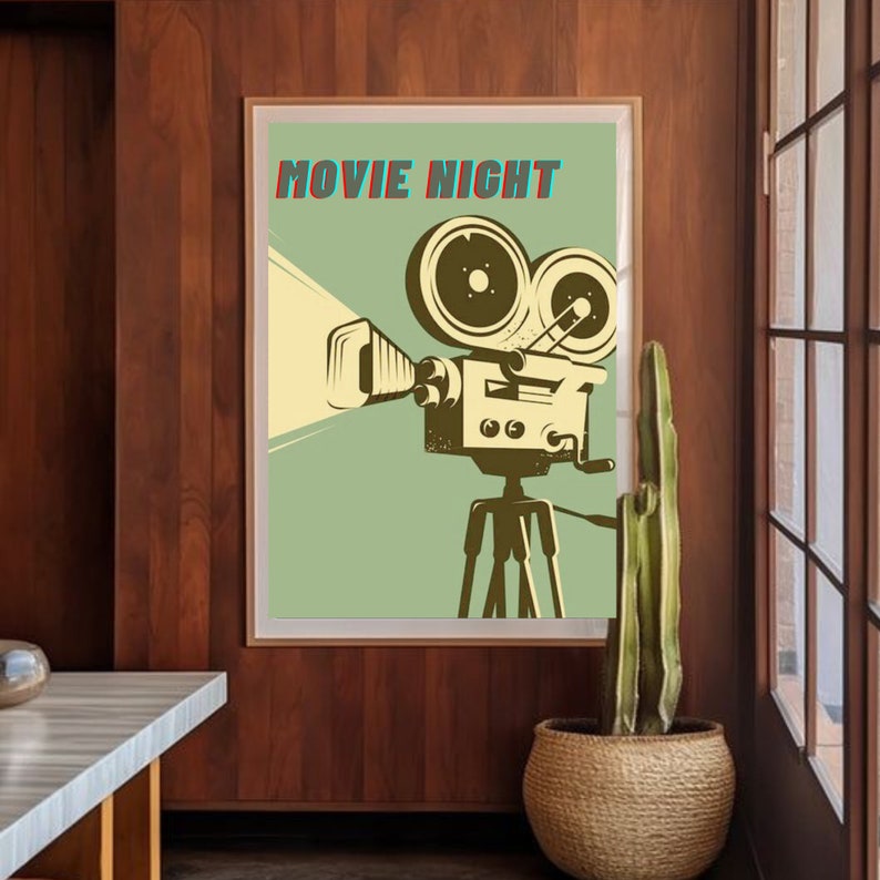 Movie Night: Retro-inspired Digital Wall Art Print - Etsy