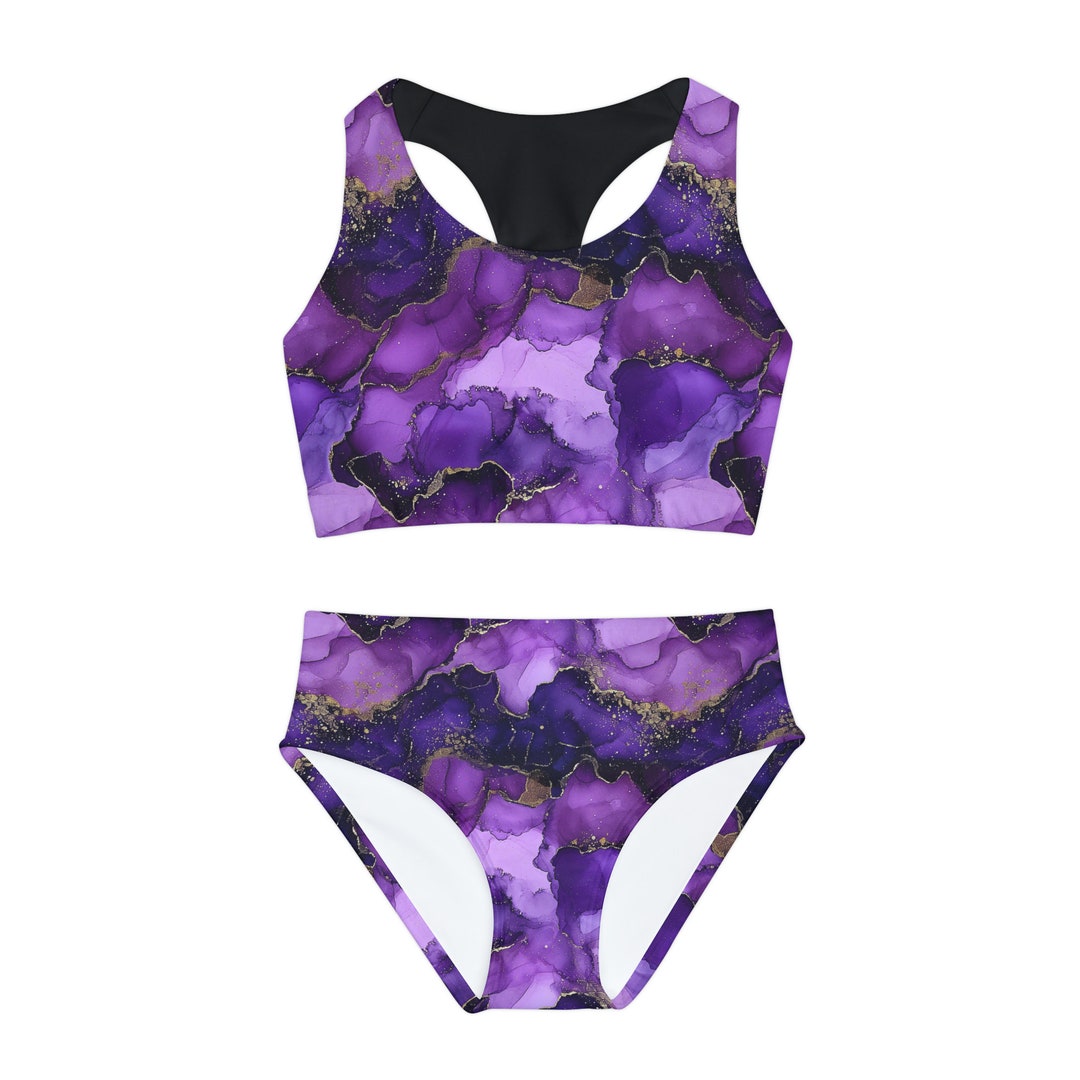 Purple and Gold Marble Girls Two Piece Swimsuit - Etsy