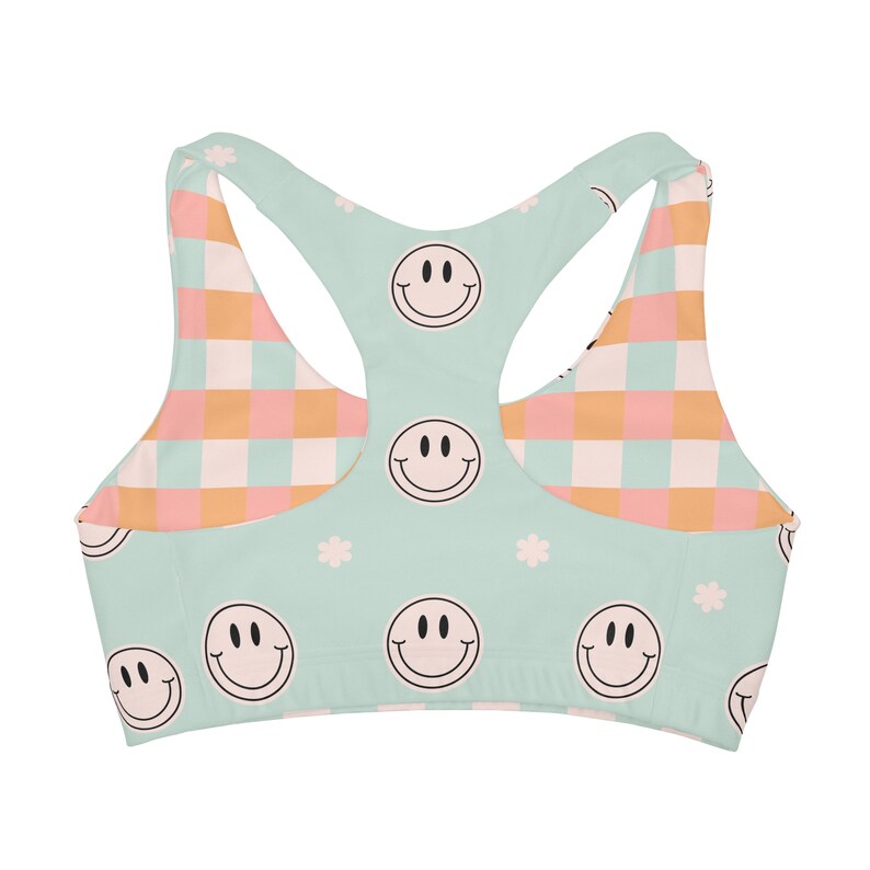 Mint Smiley Face and Plaid Retro Double Lined Seamless Sports Bra - Etsy