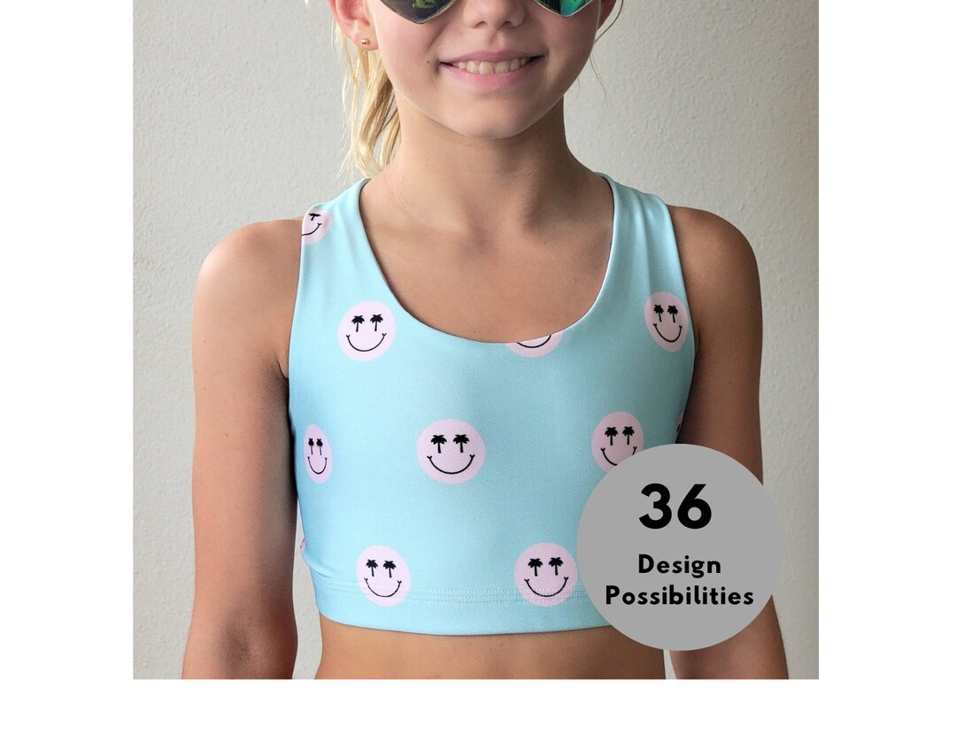 CUSTOMIZED: Kids Sports Bra, Smiley Face, Cheer, Dance, Pastel, Pink ...