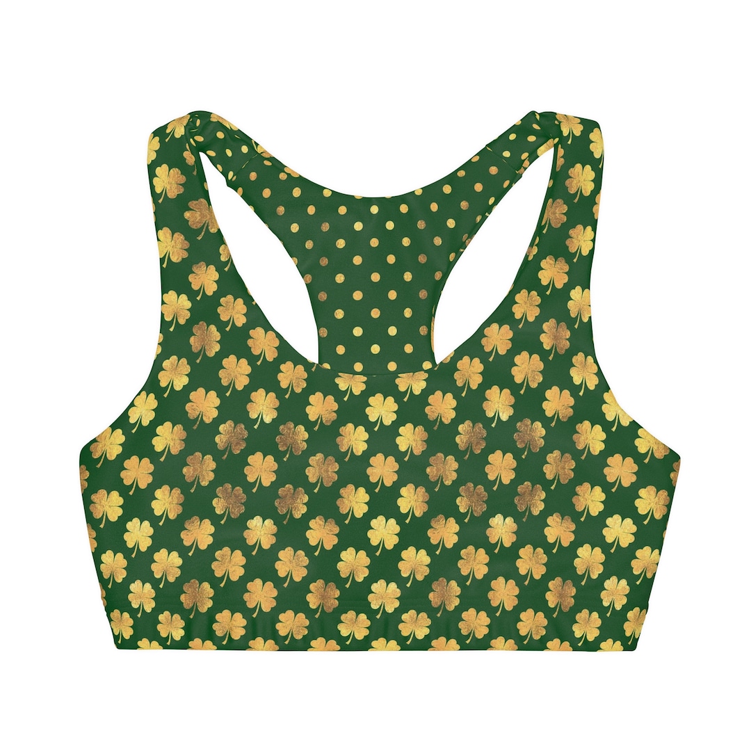 St. Patricks Clover Green and Gold Girls Double Lined Seamless Sports ...