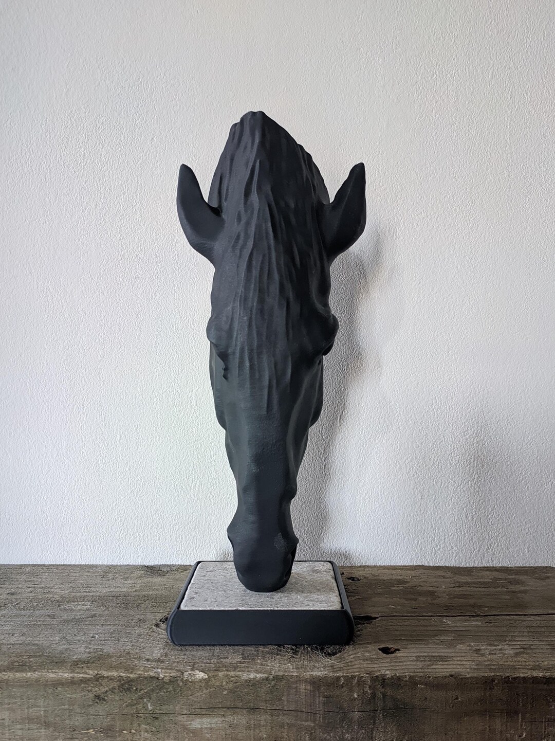 Resin Sculpture CAPUT EQUI Horse Head Trophy Matte Black Travertine ...