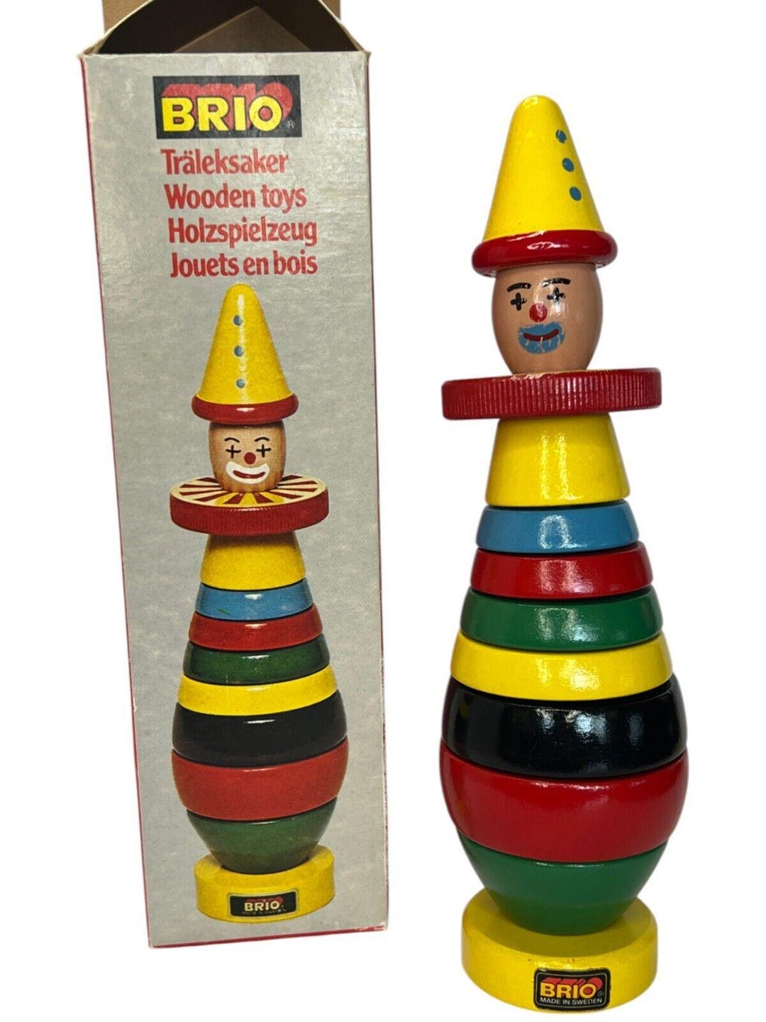 Vtg Brio Stackable Wood Clown Toy W/ Box Made in Sweden 1970s Rare - Etsy