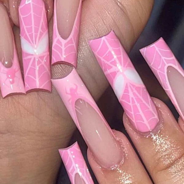 Pink Spiderman Nails - Etsy