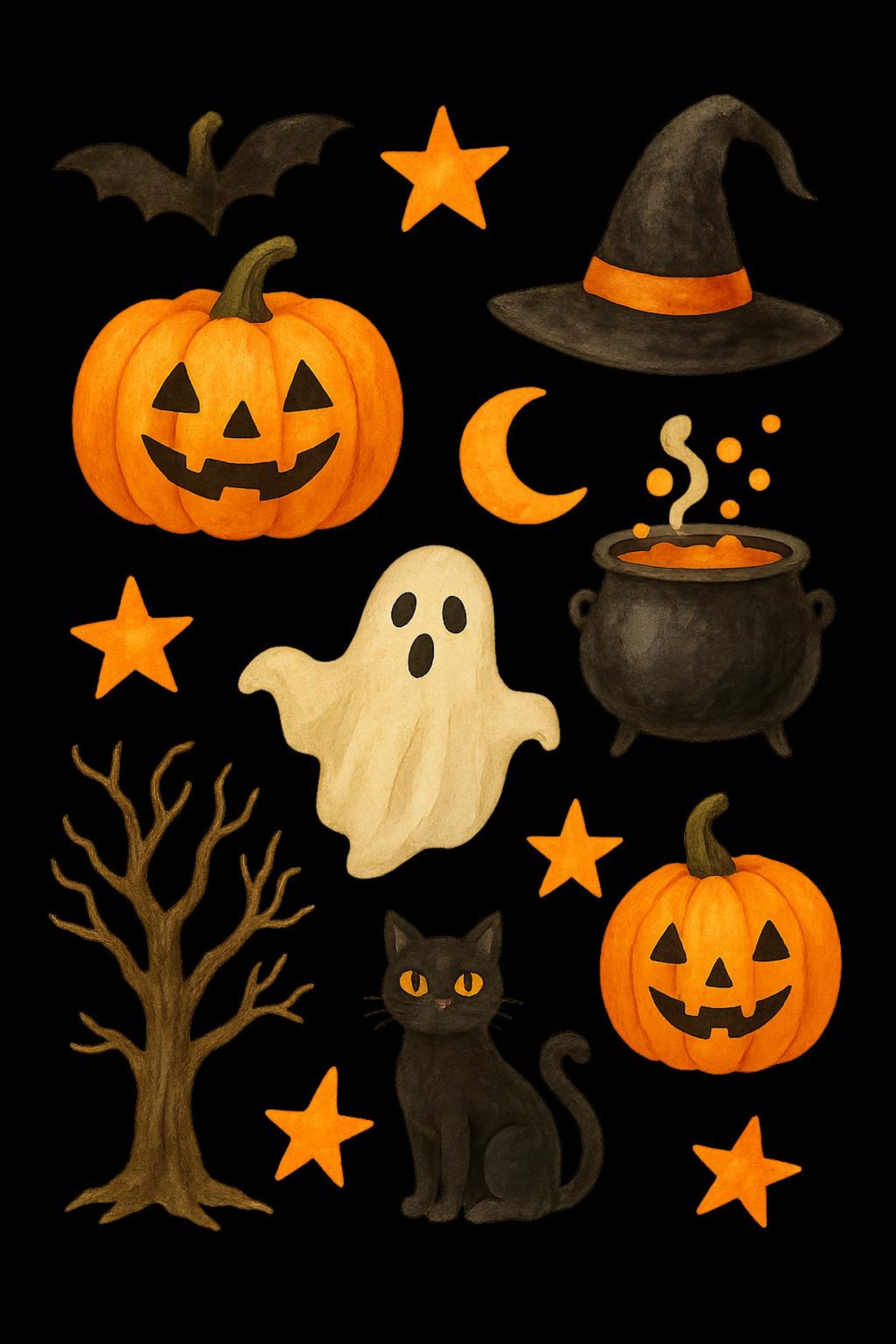 Halloween Clipart Bundle | Pumpkins, Ghost, Black Cat, Witch Hat and ...