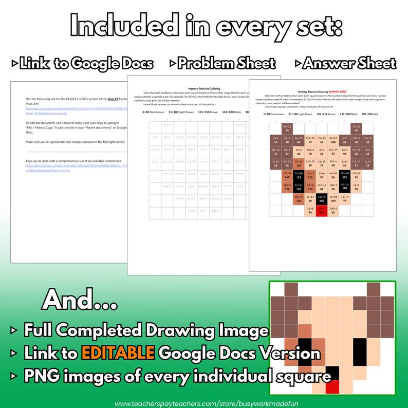 Math Pixel Art Worksheet: Dog Coloring Puzzle (PDF & Google Docs ...