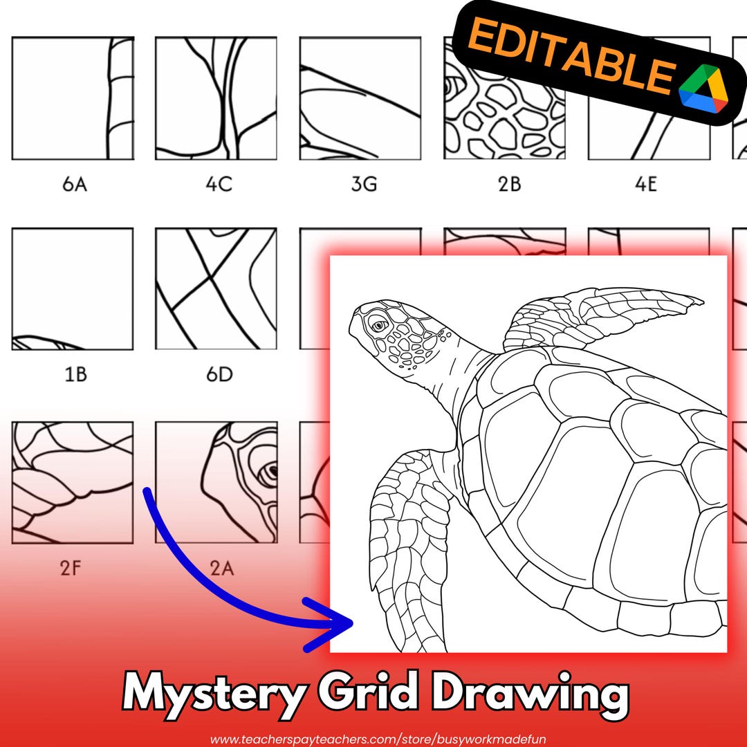 Turtle Mystery Grid Drawing: High School Art Activity (printable ...