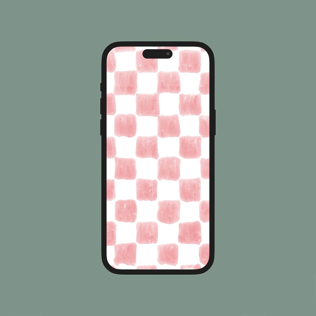 Girly Pink Checkered Phone Wallpaper, Chic Tech Background, Digital ...