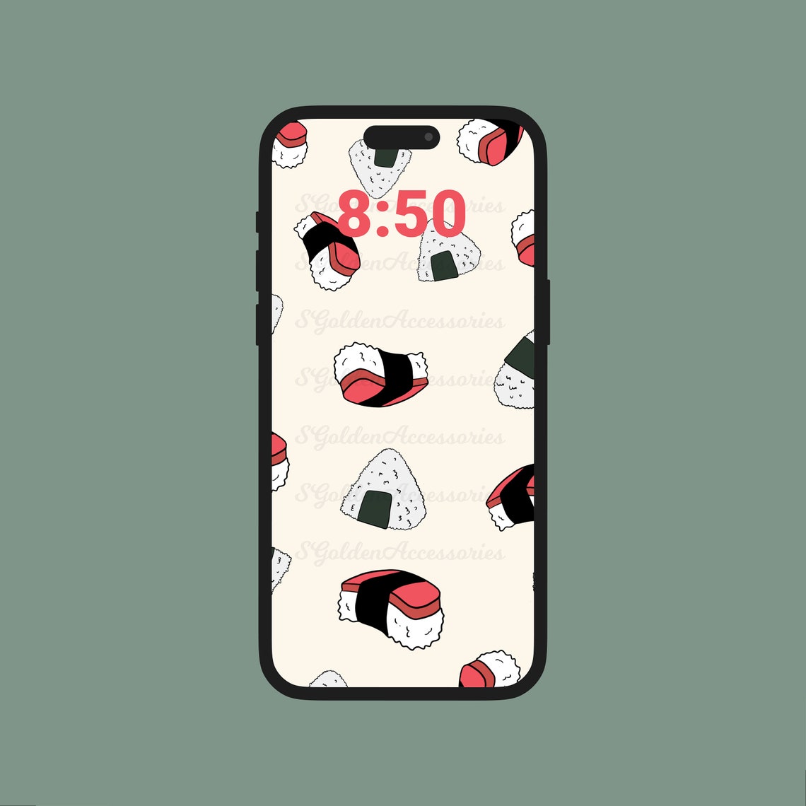 Onigiri Wallpaper for Phone, Cute Spam Musubi Backgrounds, Instant ...