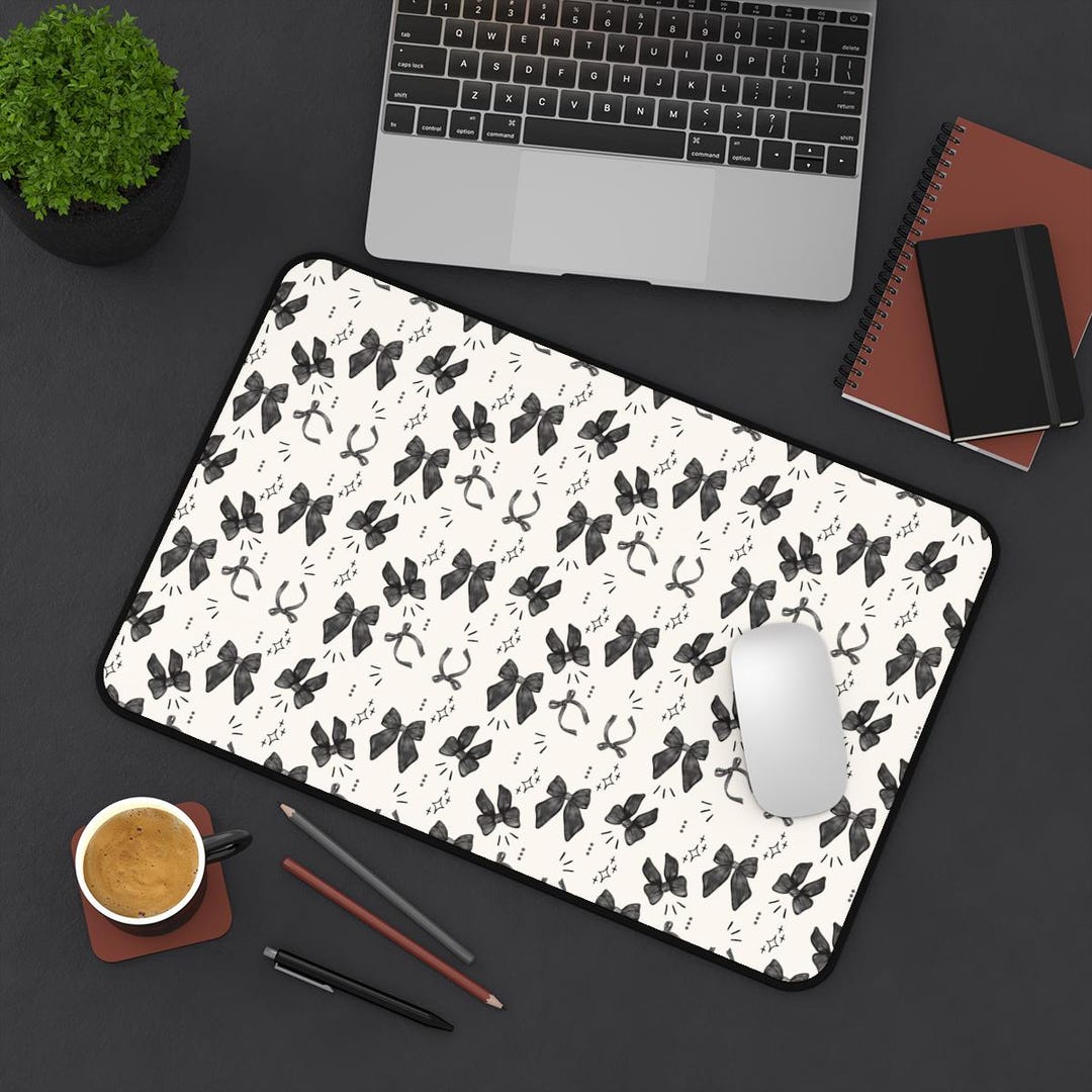 Cute Black Bow Desk Mat, Large Mouse Pad, Coquette Bows, Watercolor - Etsy