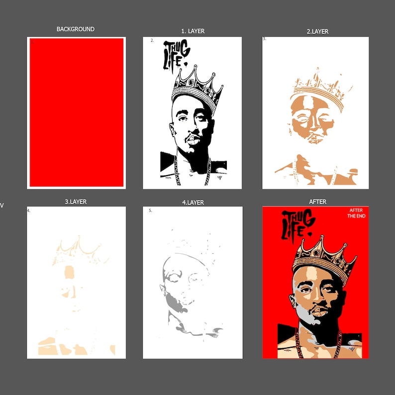 EPS Dıgıtal Tupac Shakur 2pac Color Wall Stencil. Multi-layer Stencil ...