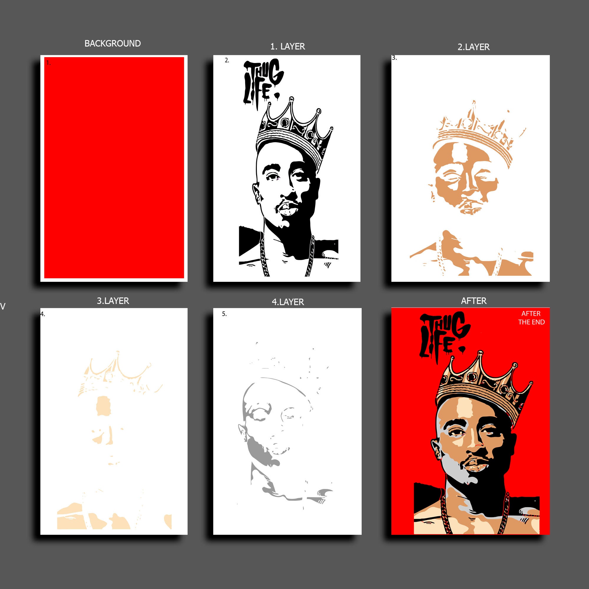 EPS Dıgıtal Tupac Shakur 2pac Color Wall Stencil. Multi-layer Stencil ...