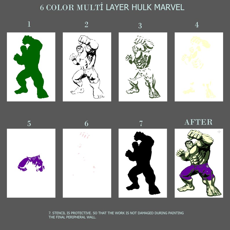 7 Layer Color Hulk Color Wall Stencil Multilayer Stencil Large Wall ...