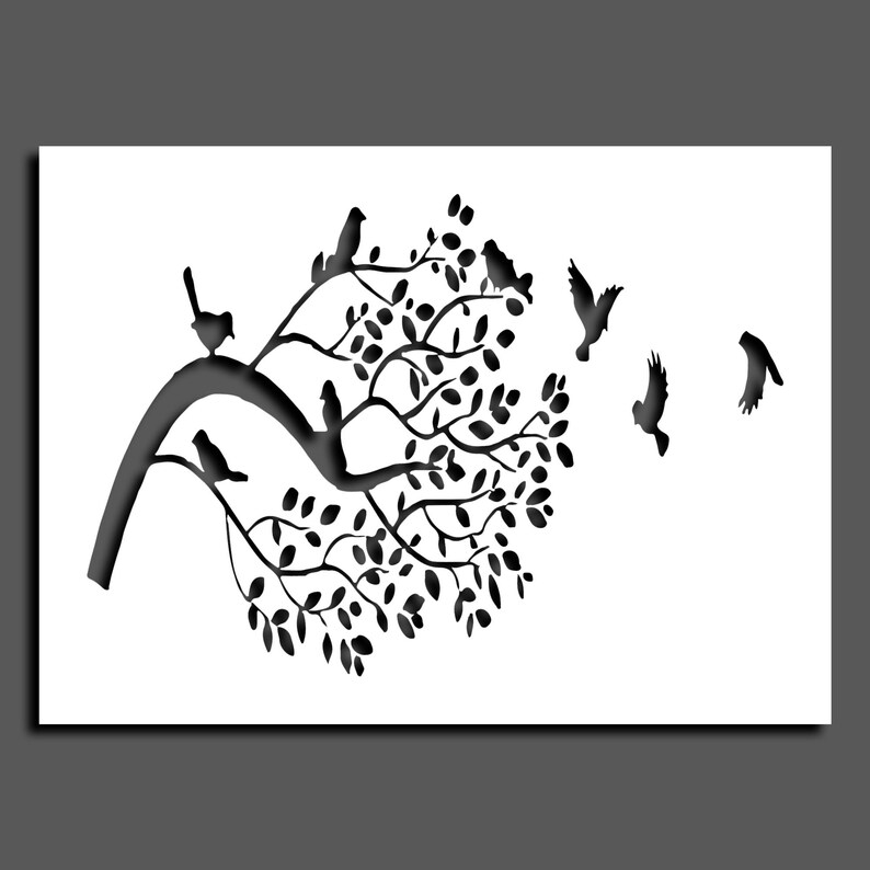 Tree Stencils Tree and Bird Stencil for Painting on Wood Airbrush ...