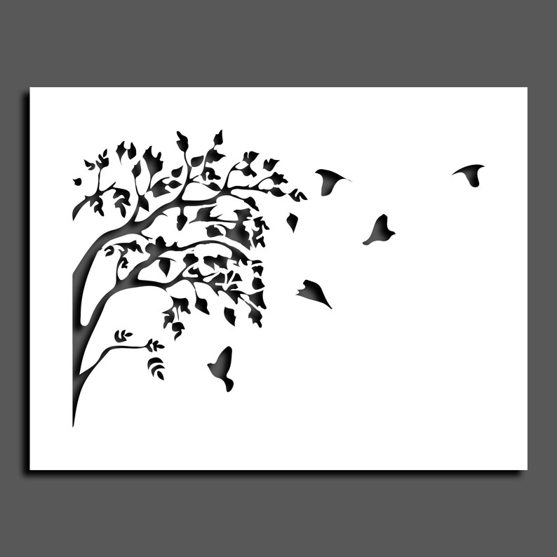 Tree Stencils Tree and Bird Stencil for Painting on Wood Airbrush ...