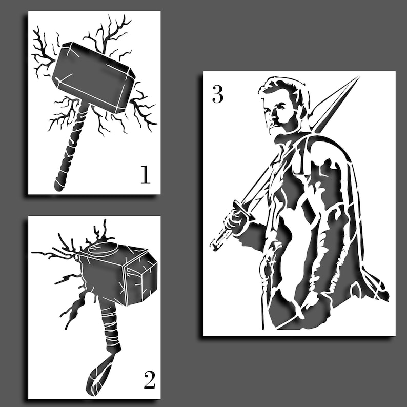Thor and Mjolnir Stencil Stencil,custom Stencil,wall Stencil,spray ...