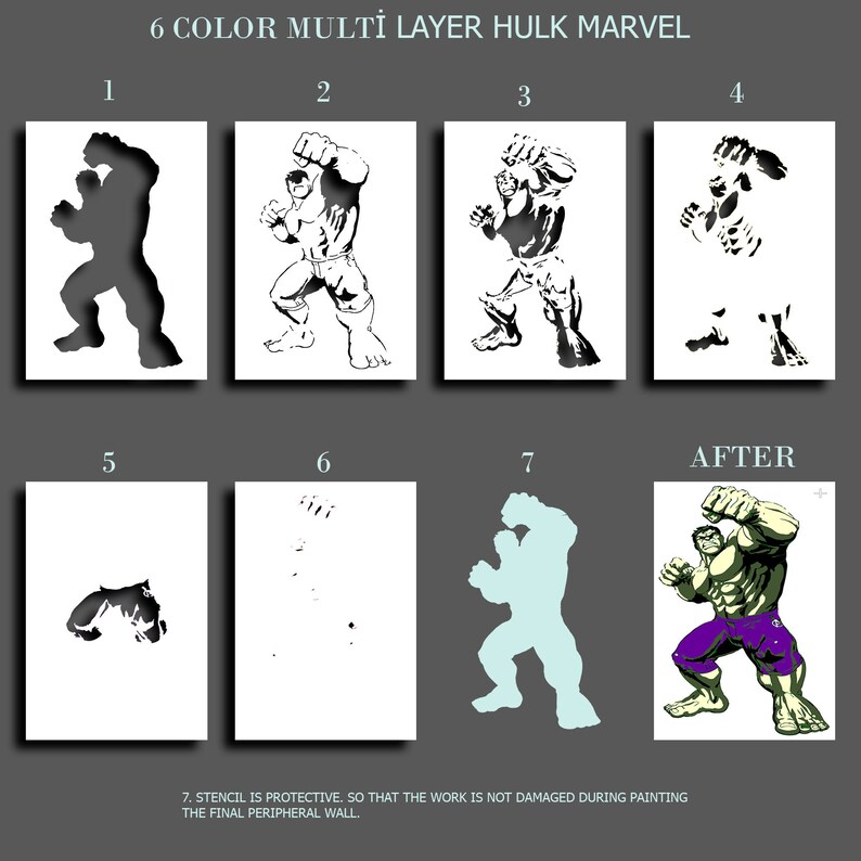 7 Layer Color Hulk Color Wall Stencil Multilayer Stencil Large Wall ...