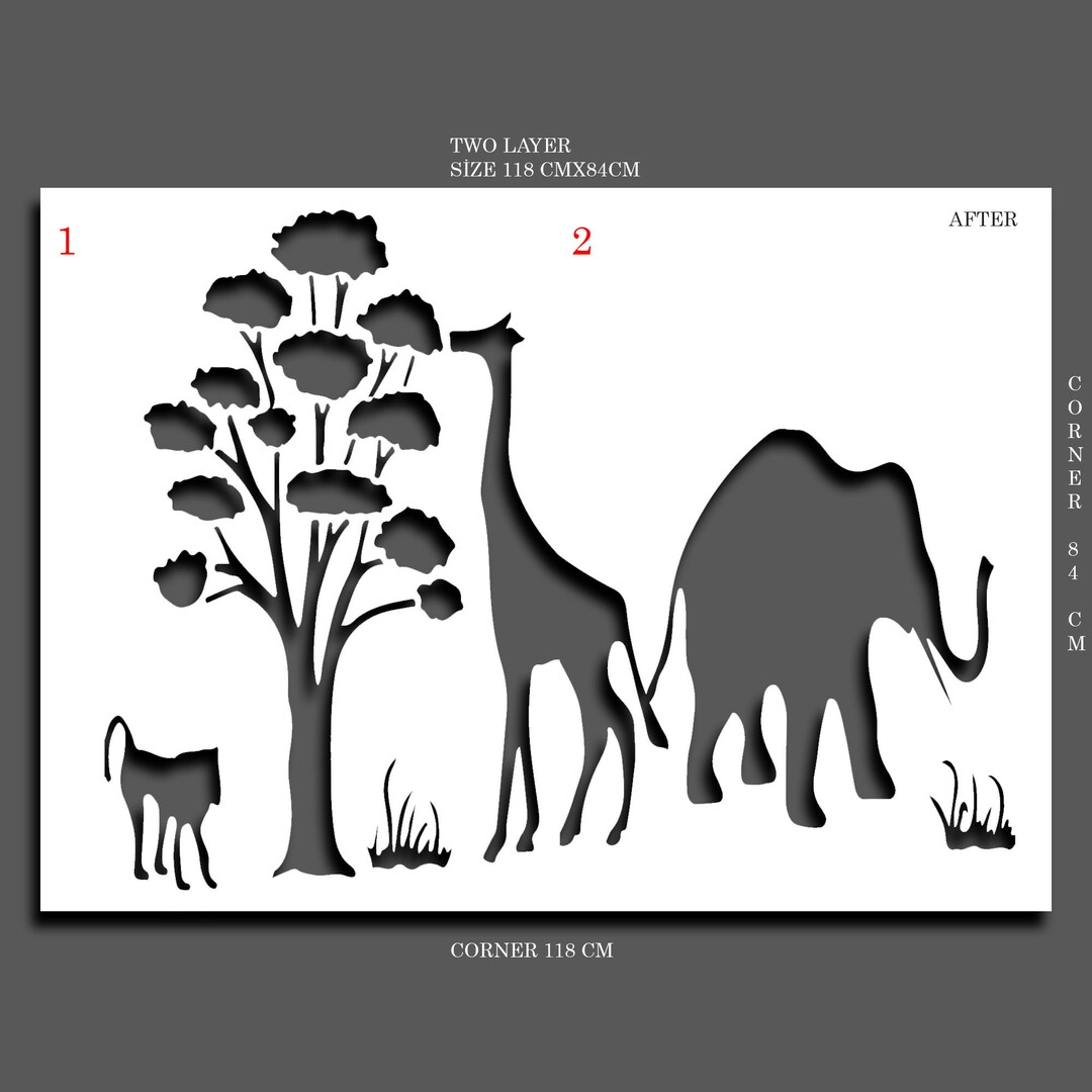 African Animals Wall Stencil, Safari Theme, Multilayer Laser Cut - Etsy ...