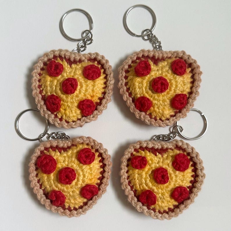 Crochet Heart Pizza Keychain: Handmade Amigurumi - Etsy
