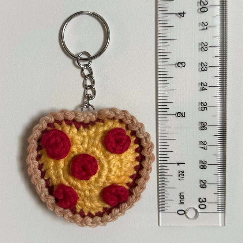 Crochet Heart Pizza Keychain: Handmade Amigurumi - Etsy