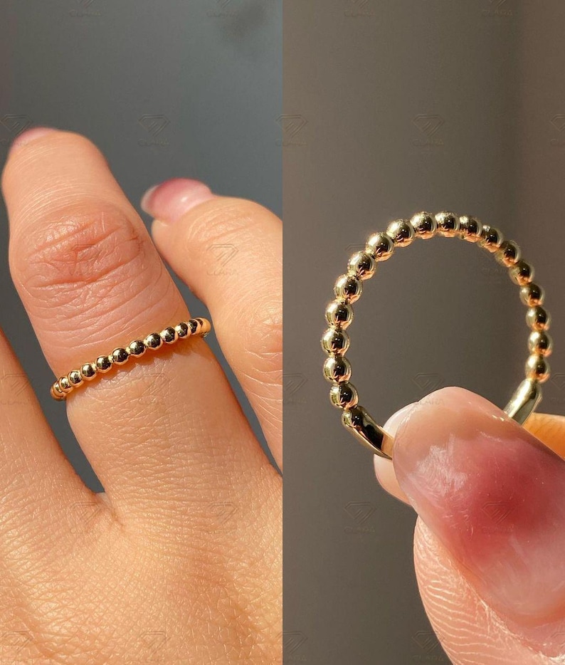 14K Gold Ball Stacking Ring – Dainty Bead Band, Minimalist Jewelry - Etsy