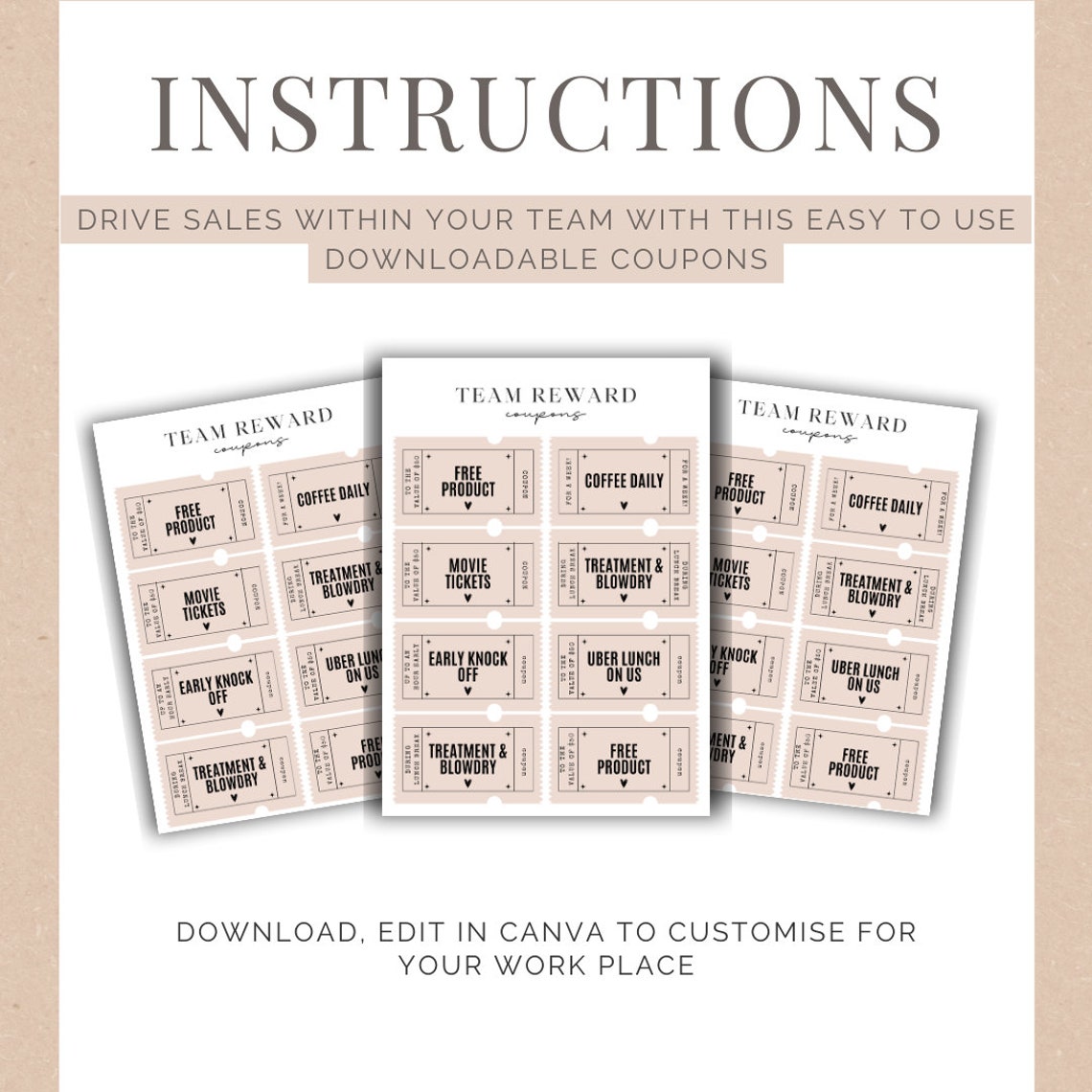 Team Reward Coupons, Team Building, Team Bonding, Canva Template, Team ...