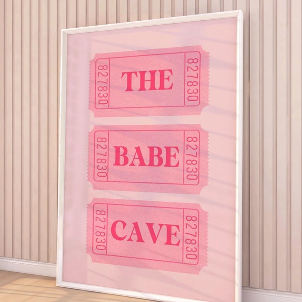 Ticket Wall Art Babe Cave Poster Hot Pink Aesthetic Retro Ticket Print Pink Aesthetic Dopamine ...