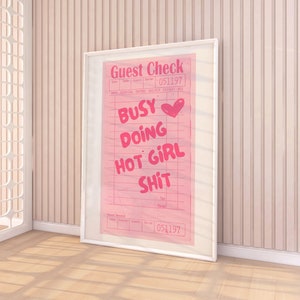 Guest Check Poster Busy Doing Hot Girl Shit Bar Cart Print Trendy Guest Check Wall Art Pink ...