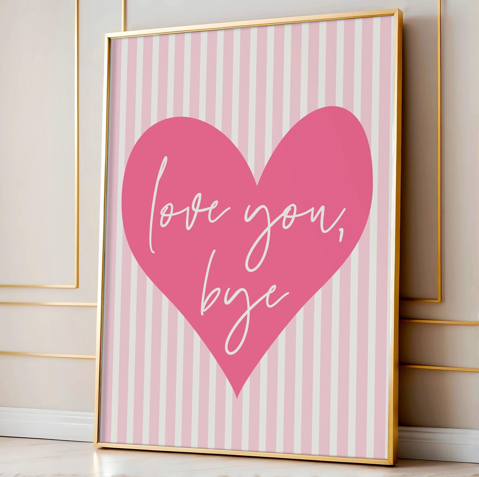 Trendy Pink Wall Art Set of 3, Kiss Lips Poster, Love You Bye, XOXO ...