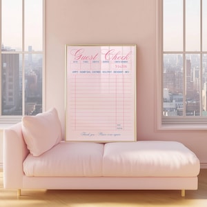 Blank Guest Check Poster, Vintage Pink Guest Check Wall Art, Blank Gift ...