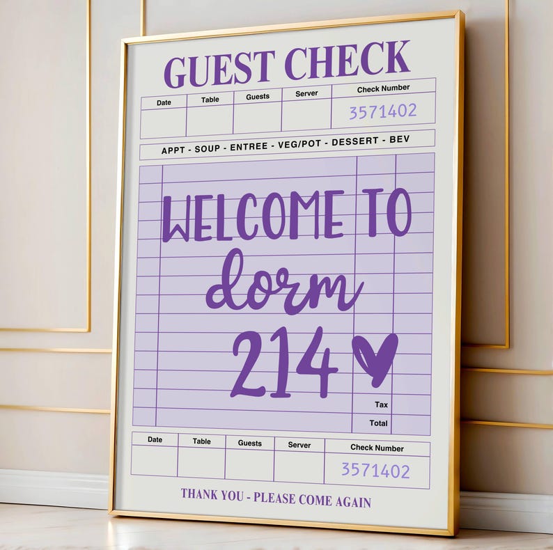 CUSTOM Guest Check Dorm Room Poster, Welcome to Our Dorm, Preppy Decor ...