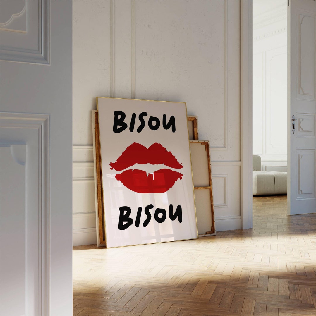 Bisou Bisou French Kiss Poster French Red Lips Print Home Decor French ...