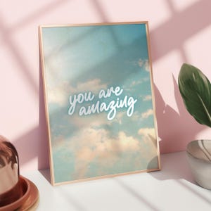 Affirmations Poster You Are Amazing Print | Blue Wall Art Dorm Room ...