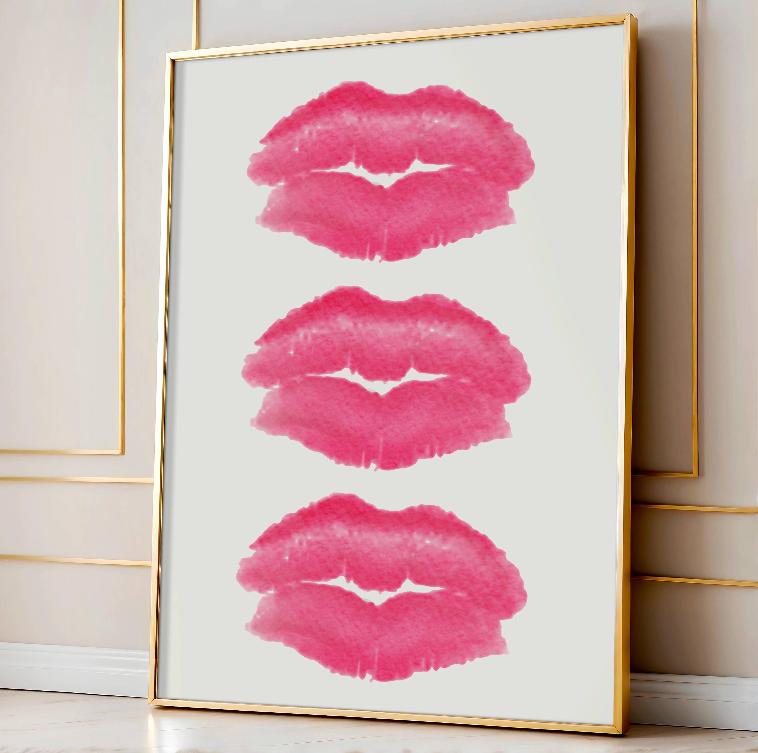 Trendy Pink Wall Art Set of 3, Kiss Lips Poster, Love You Bye, XOXO ...