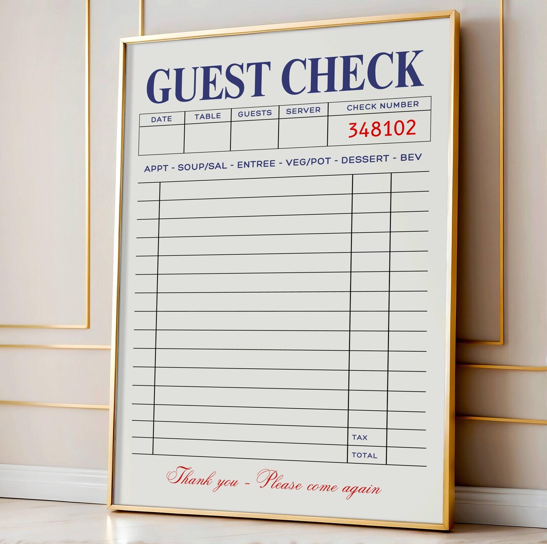 Blank Guest Check Print, Vintage Style Guest Check Wall Art, Aesthetic ...
