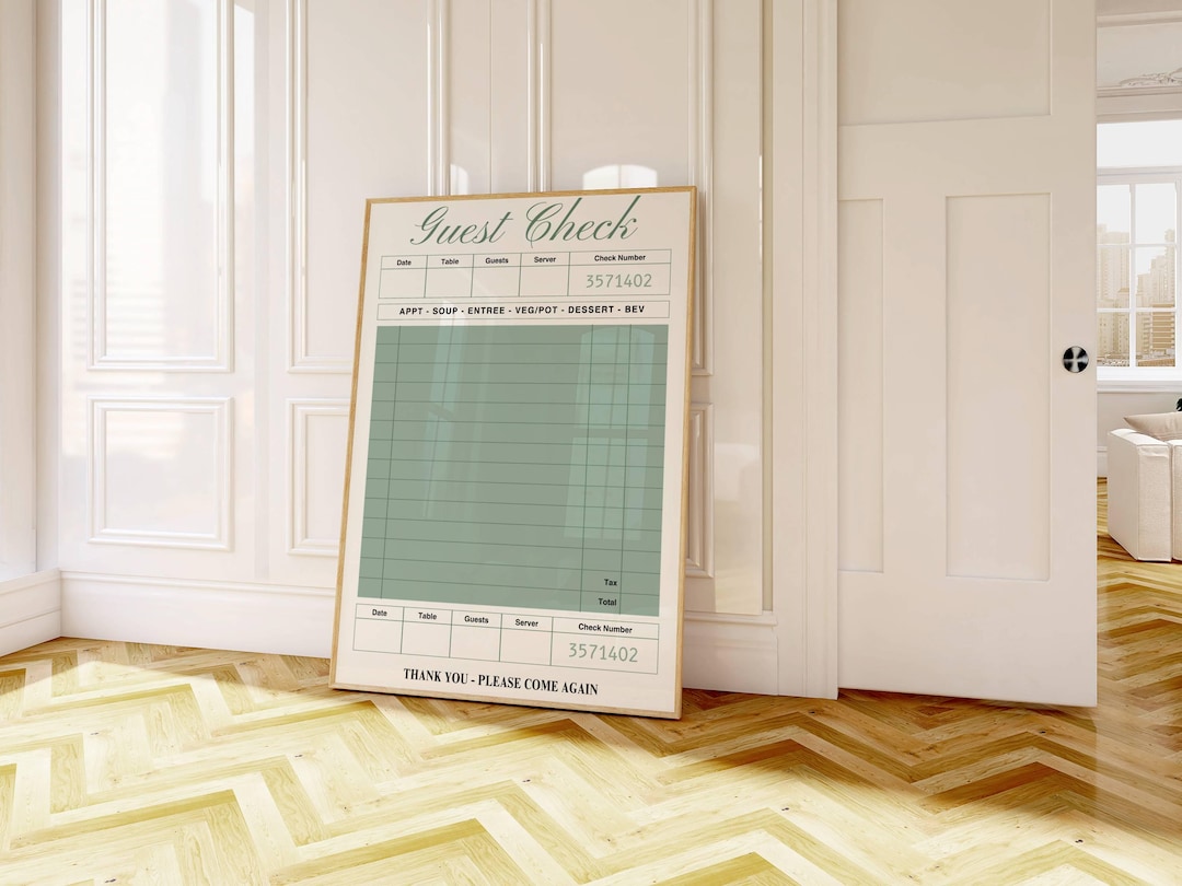 Blank Guest Check Print, Retro Green Guest Check Wall Art, Blank Gift ...