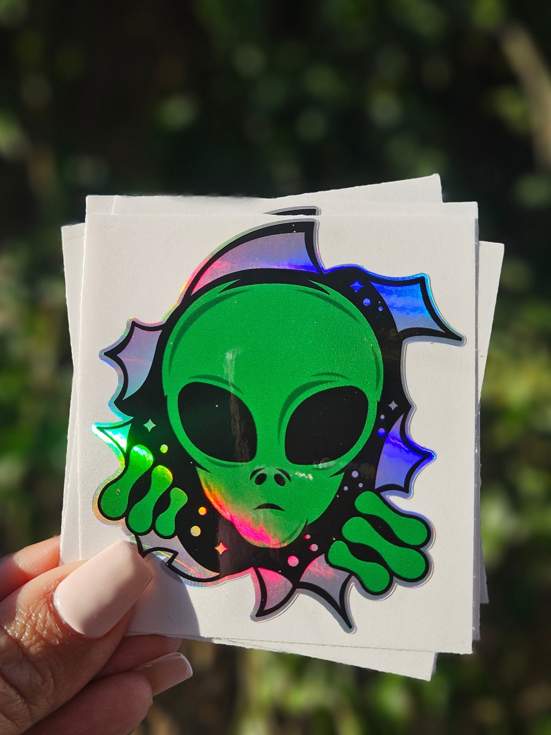 Green Alien Vinyl Decal-alien Holographic Decal-alien Ufo Vinyl Decal ...